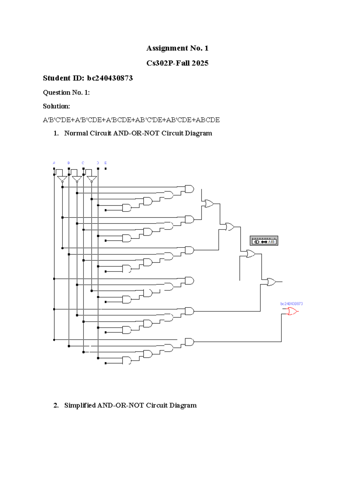 Cs302p bc240430873 - joijhlkjl - Digital Logic and Design - Assignment ...