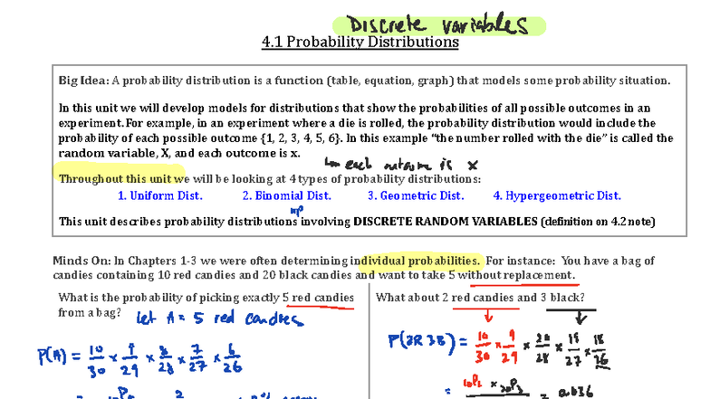 4.1 to 4.5 Probability Distributions Study Guide for Students - Studocu