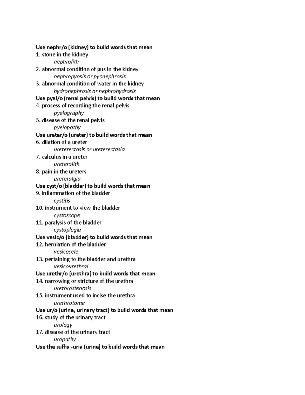 URT 101: Week 11 Assignment on Urinary Terminology and Conditions - Studocu