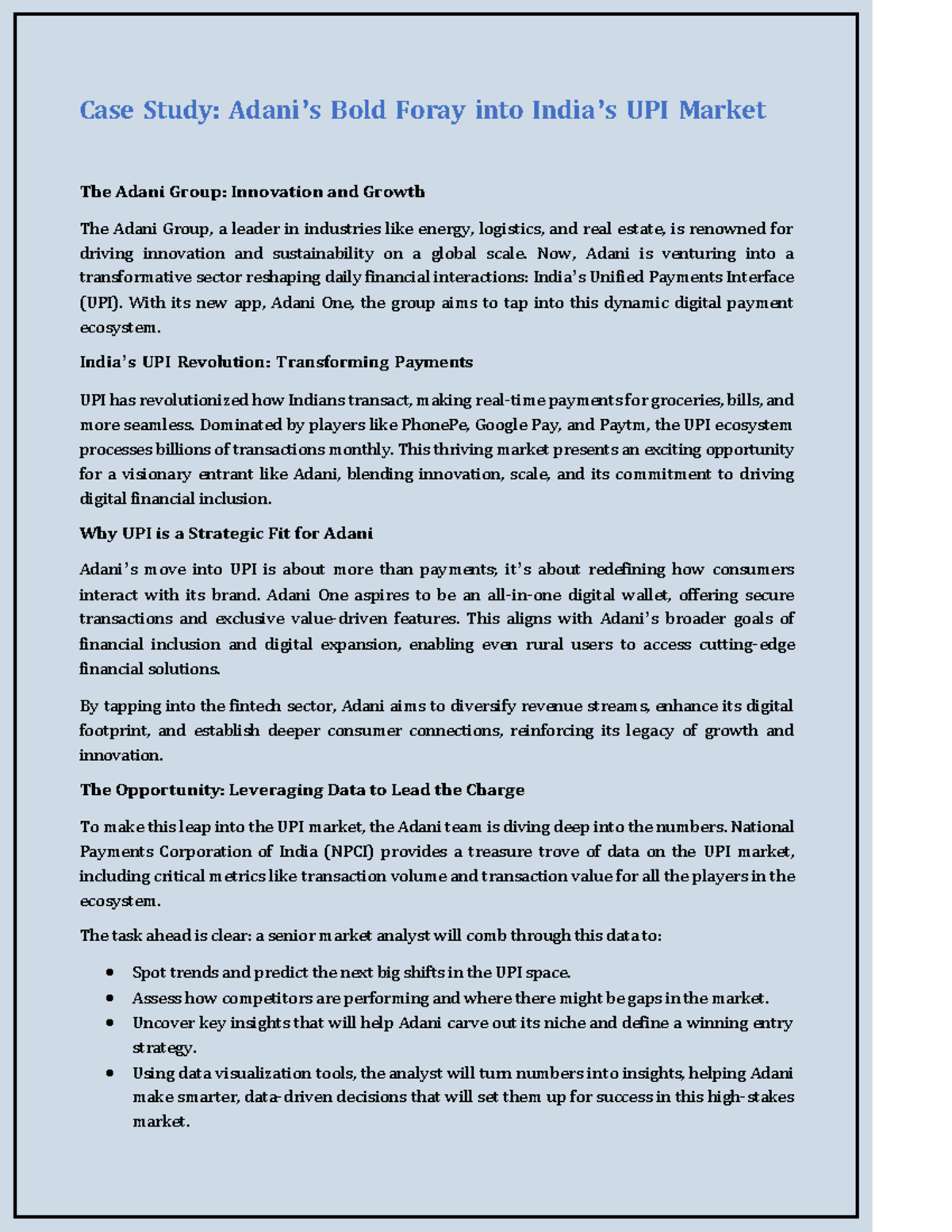 Case Study: Adani Group's Strategic Entry into UPI Market Analysis ...