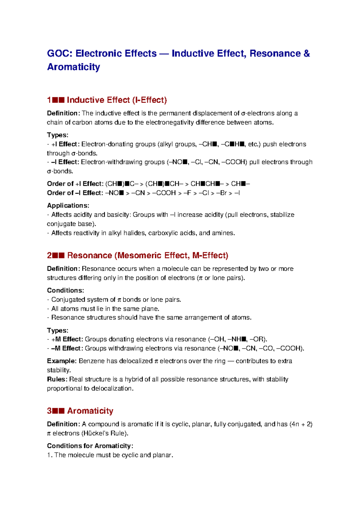 GOC: Key Points on Electronic Effects - Inductive, Resonance ...