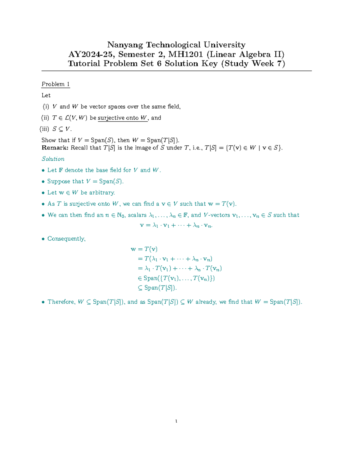 Tutorial Problem Set 6 (Solution Key) - Nanyang Technological ...