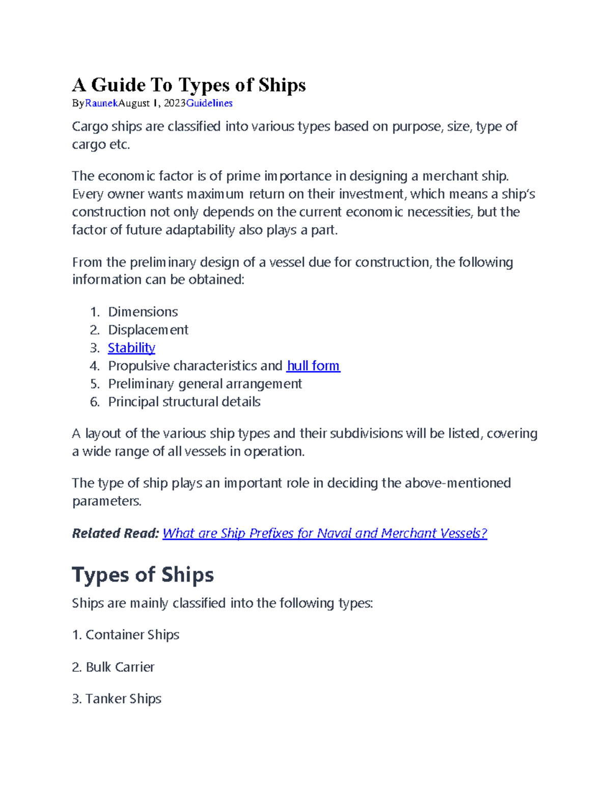 A Comprehensive Guide to Types of Ships and Their Classifications - Studocu