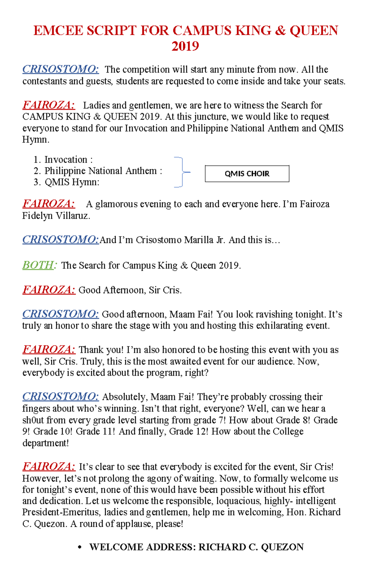 Emcee-script-pageant - EMCEE SCRIPT FOR CAMPUS KING & QUEEN 2019 ...
