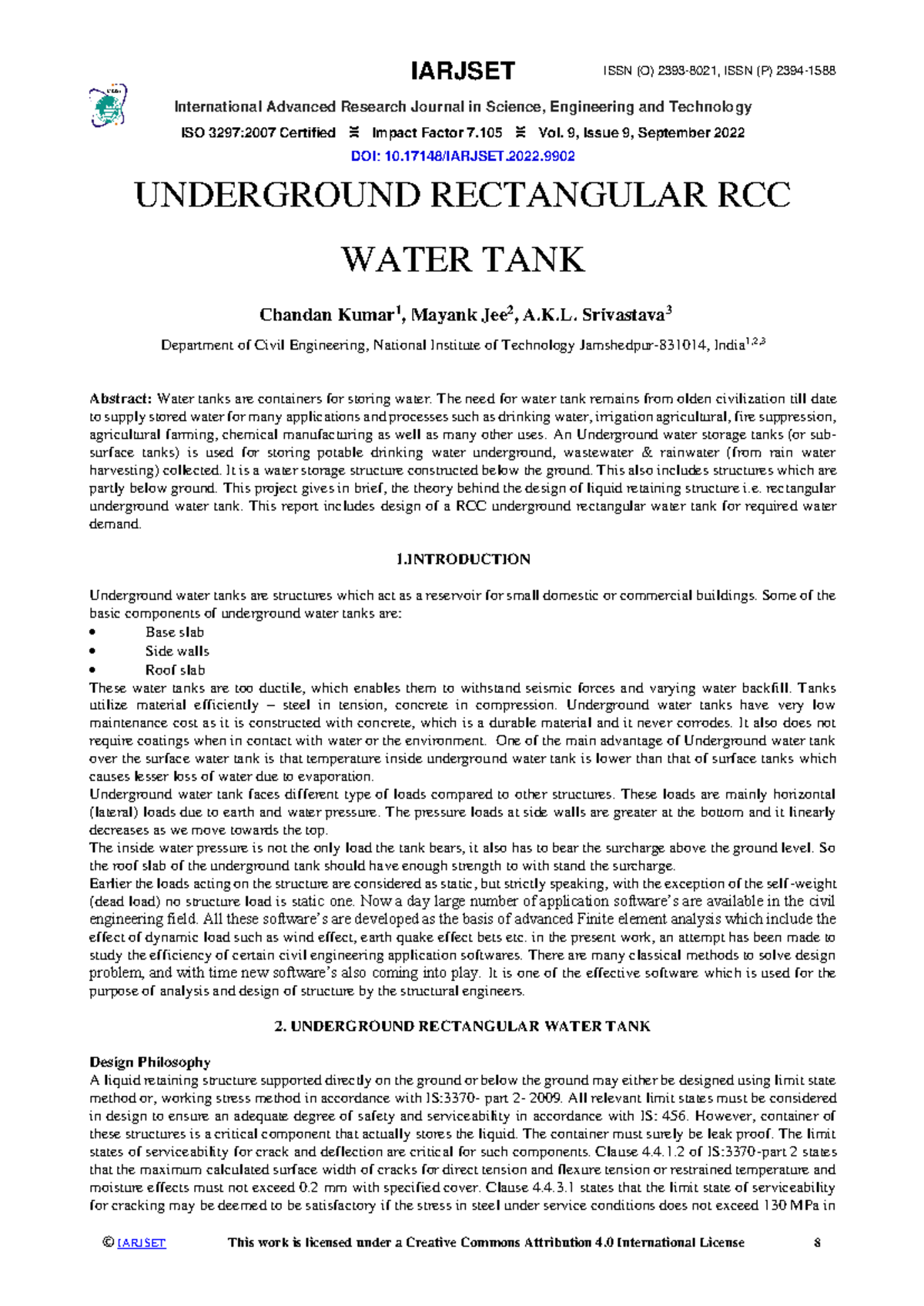 Underground Water Tank Structural Design - IARJSET International ...
