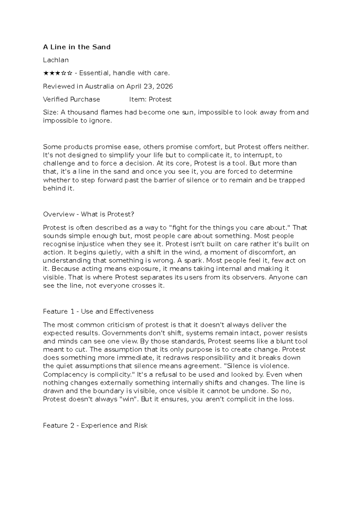 A Line in the Sand: Writing About Protest Analysis and Review - Studocu