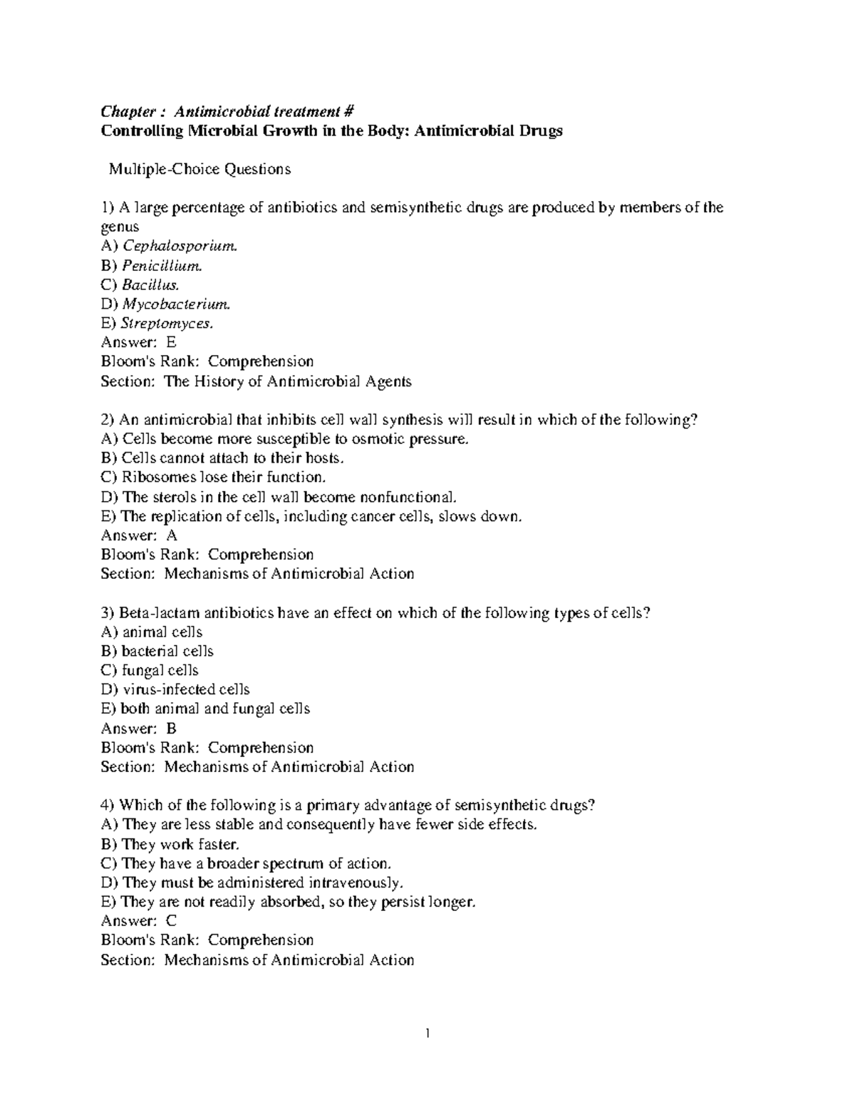 Microbiology 3e: Antimicrobial Treatment Quiz & Review Exercise - Studocu