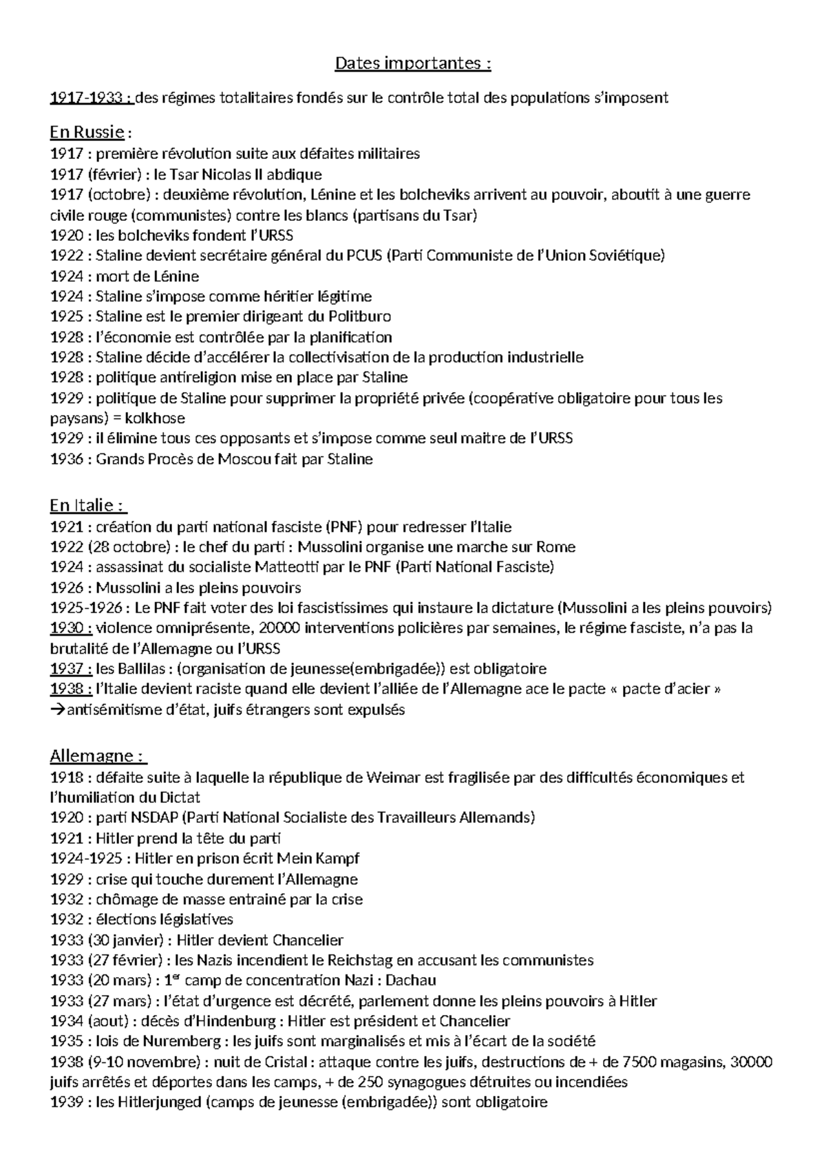 Dates importantes - Histoire - Dates importantes : 1917-1933 : des ...