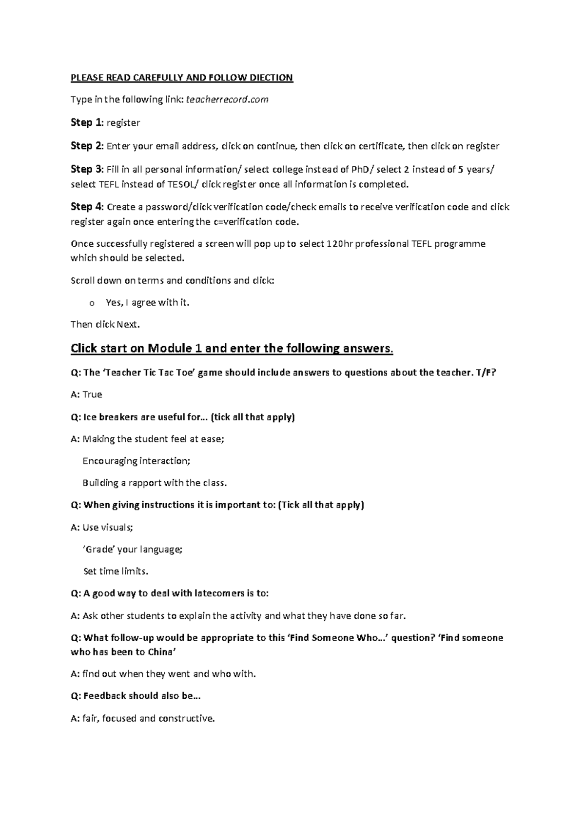 TEFL Test Answers - Essential Guide for ITEFL Exam Preparation - Studocu