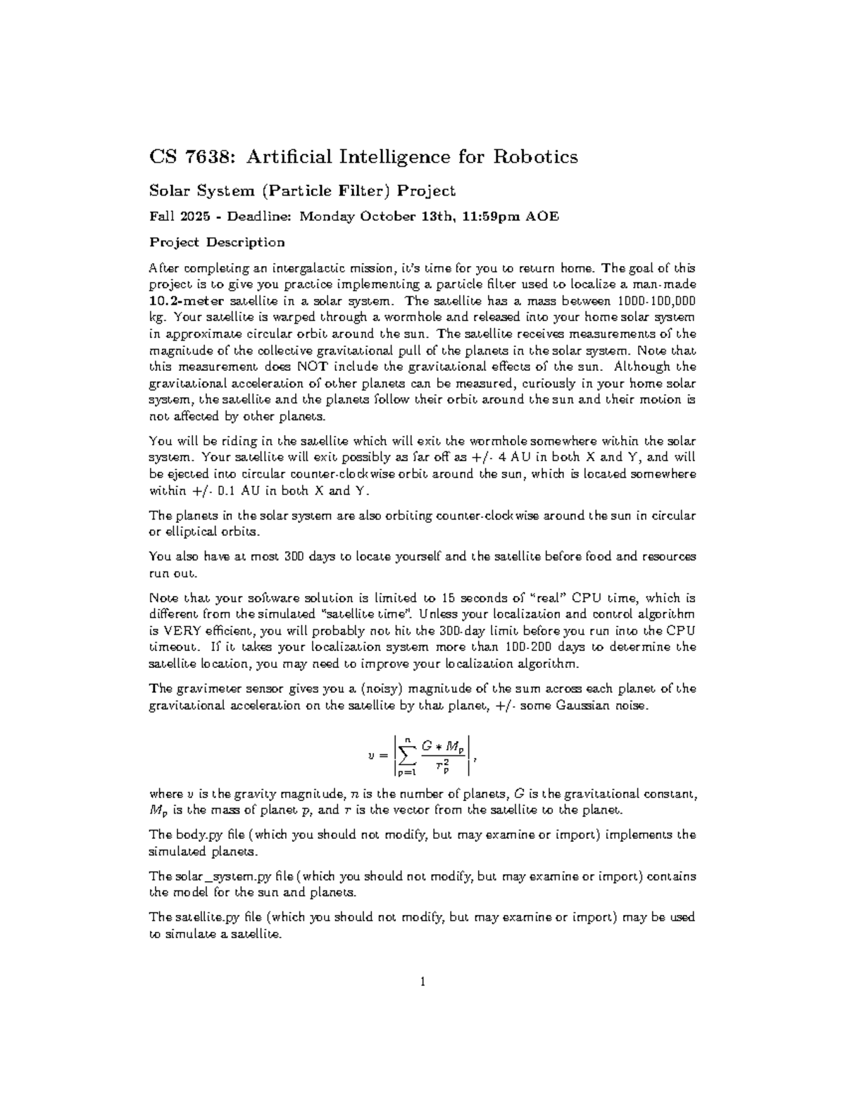 CS 7638: AI for Robotics - Solar System Particle Filter Project - Studocu