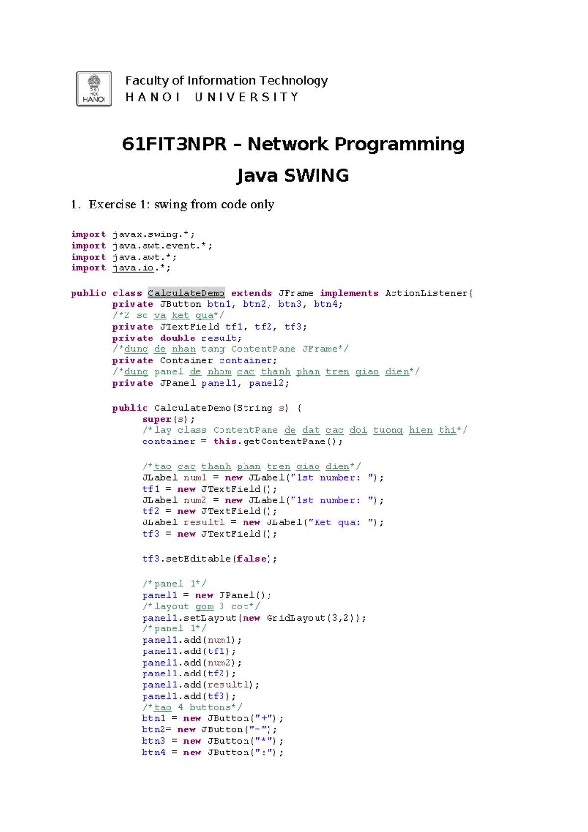 61FIT3NPR W02 Java Swing GUI Programming Example and Exercise - Studocu