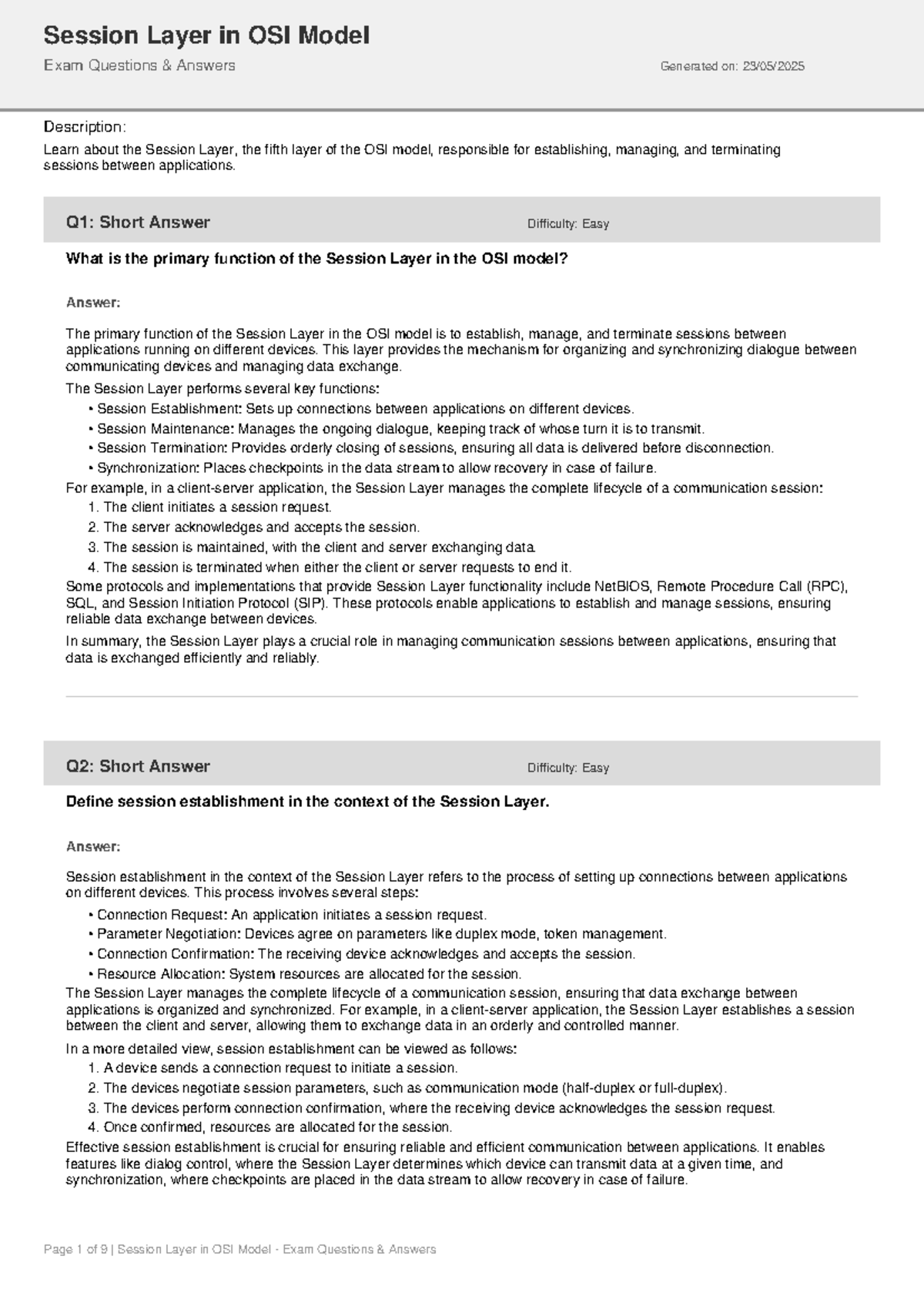 Session Layer in OSI Model: Exam Q&A for Understanding Functions - Studocu