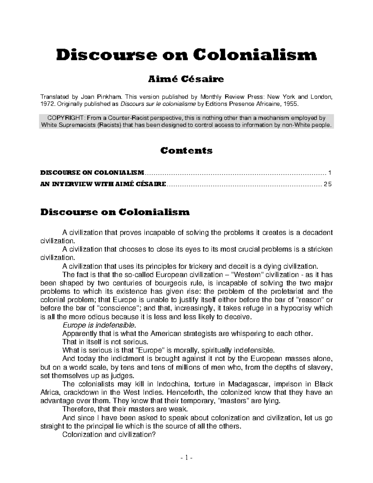 Cesaire's Discourse on Colonialism: A Critical Analysis of Imperialism ...