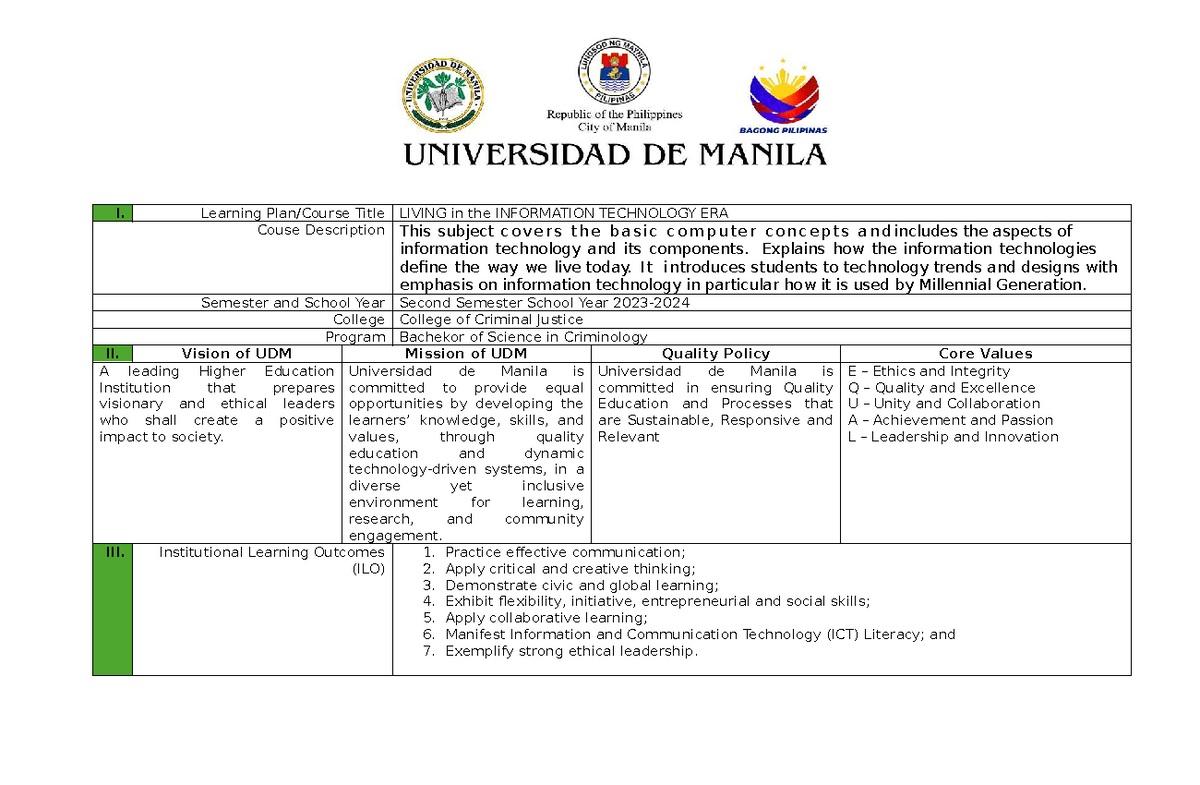 OBESyll ITEra Revised-j ULY-19 - I. Learning Plan/Course Title LIVING ...