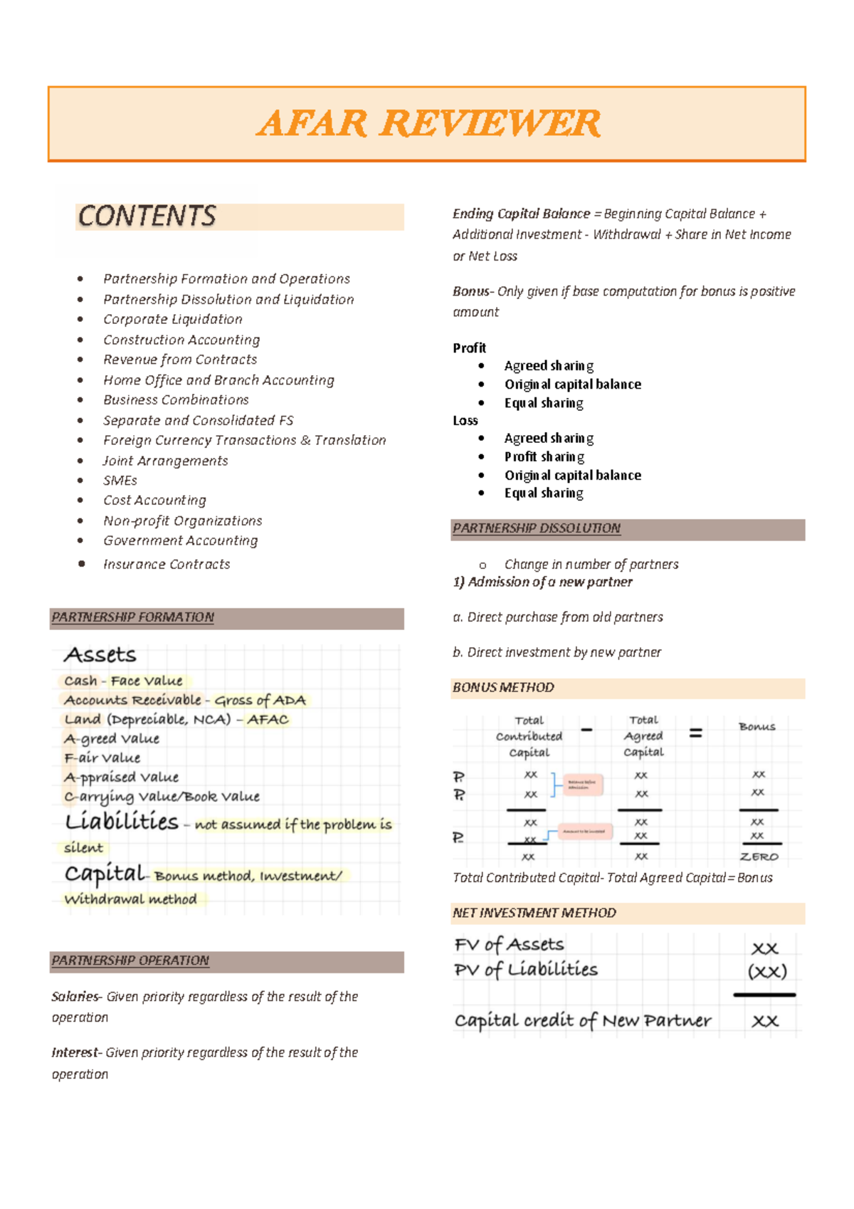 AFAR 2023 Reviewer: Partnership & Corporate Accounting Concepts - Studocu