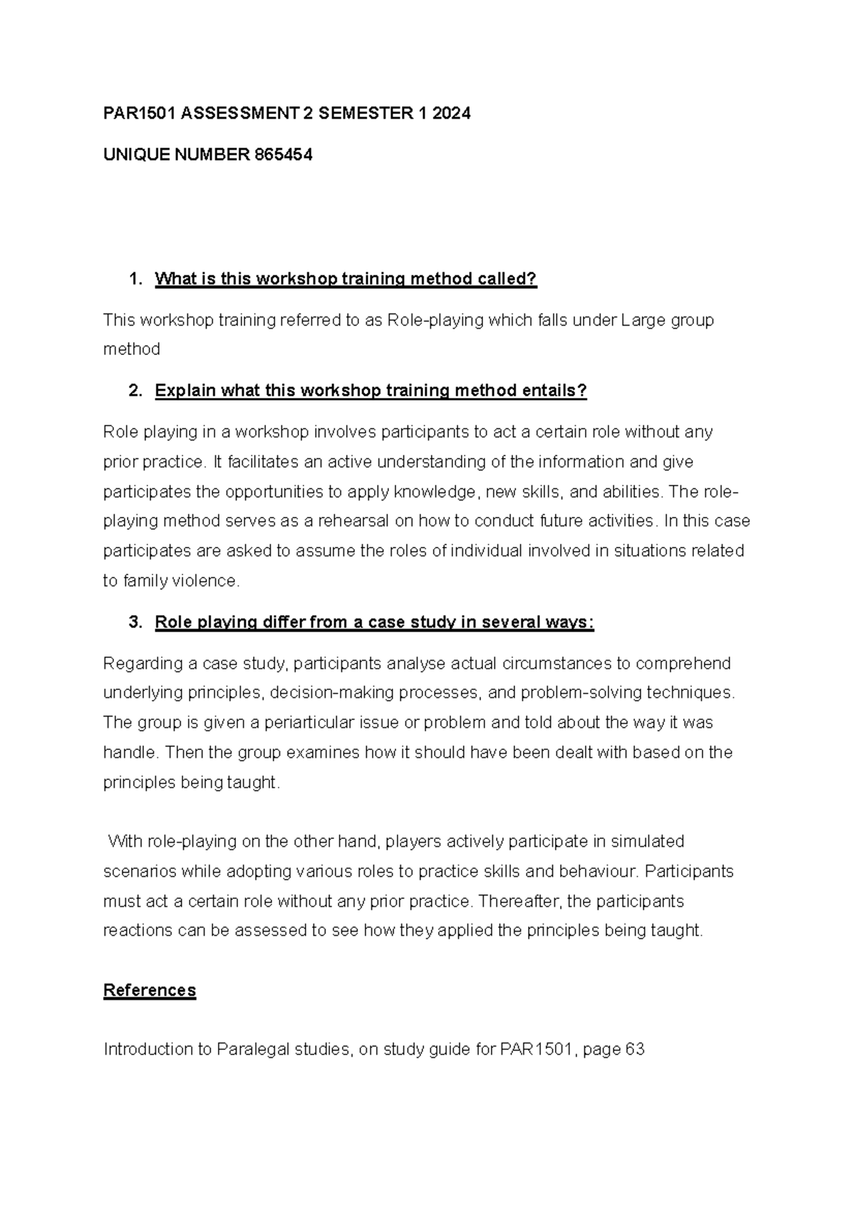 PAR1501 Assessment 2 Semester 1 2024 Unique Number 865454 - PAR1501 ...