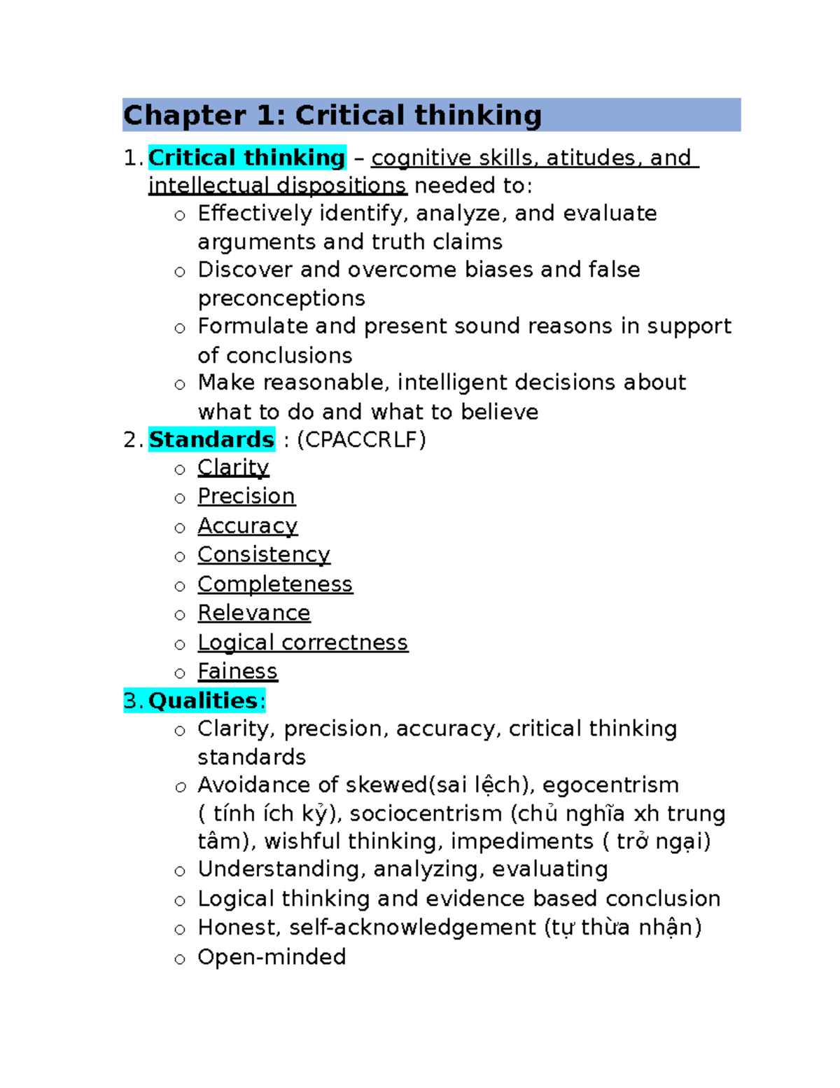 Critical Thinking Concepts and Techniques (CPACCRLF) - Studocu