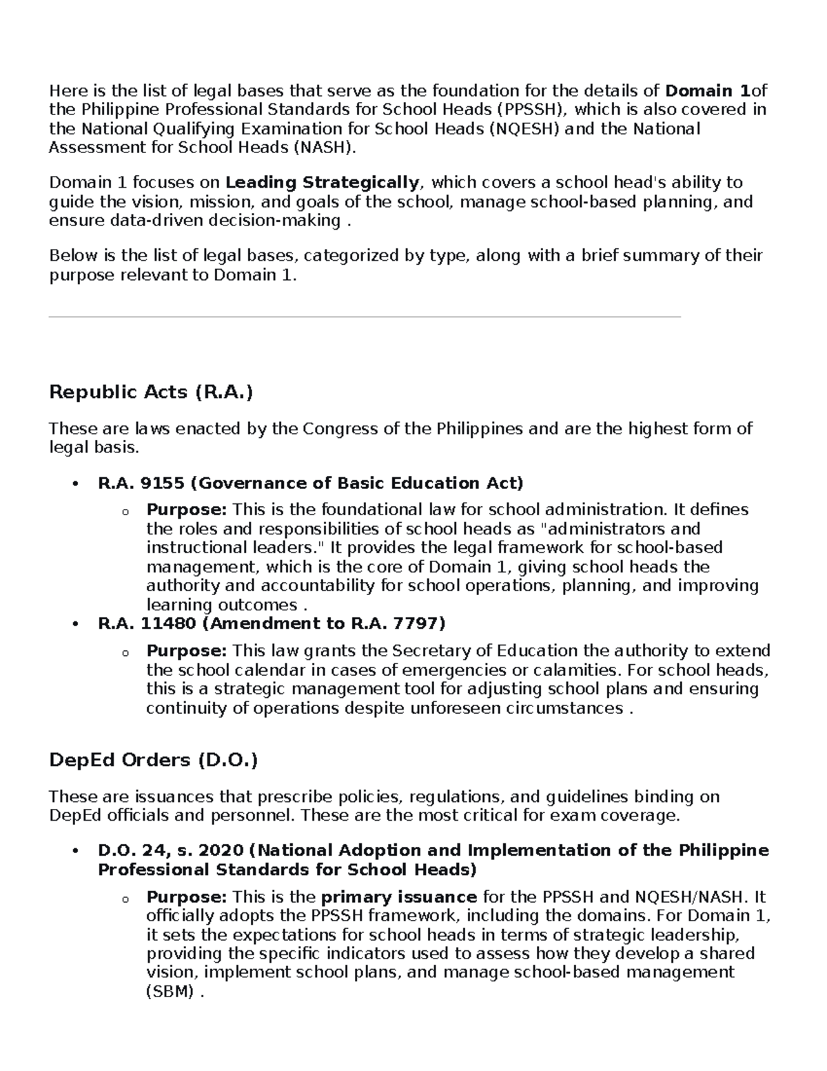 Domain 1 Legal Bases for PPSSH: Strategic Leadership Overview - Studocu