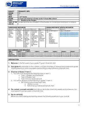 Grade 11 Dramatic Arts Resource Pack - 2025 Edition - Studocu