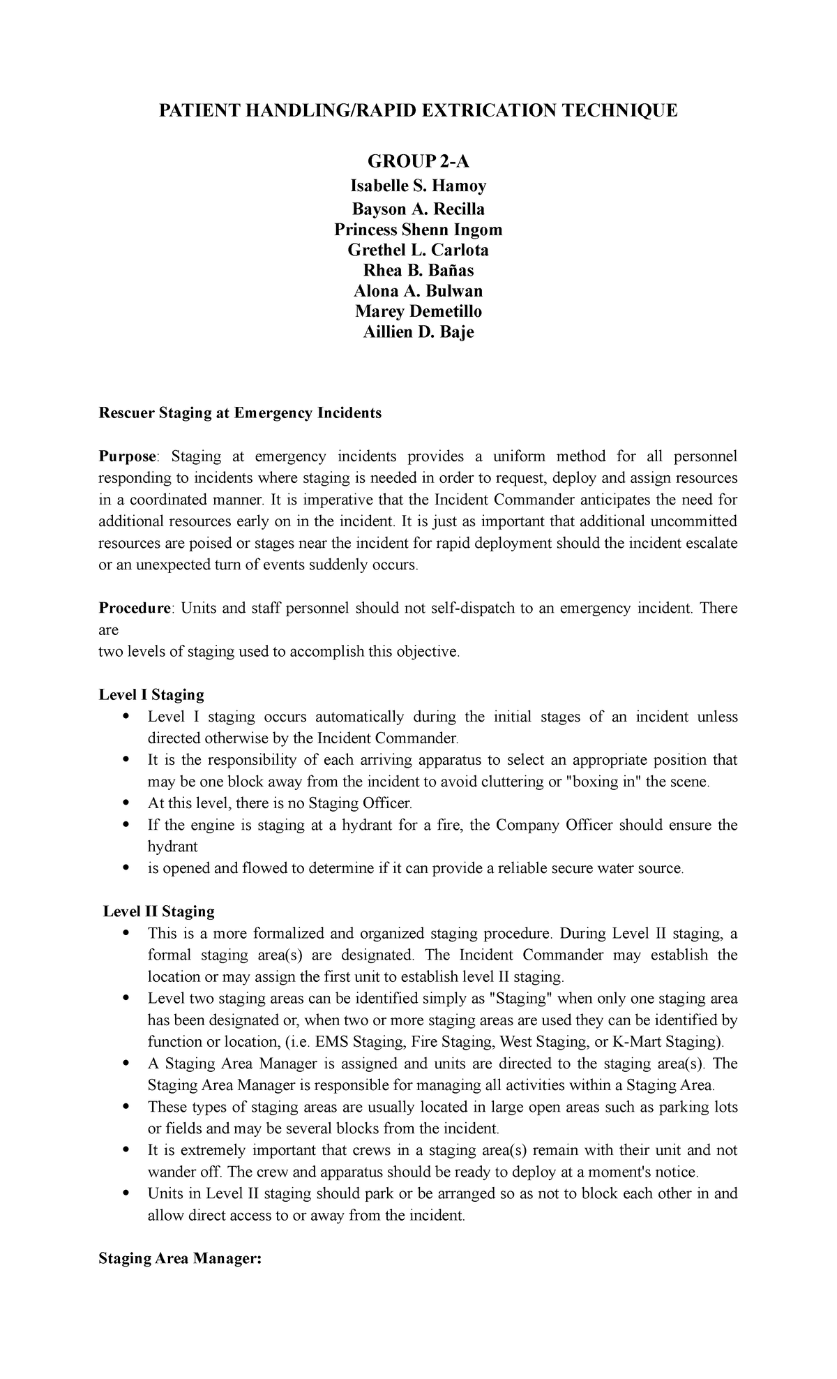 Patient Handling Techniques and BSI Precautions for EMTs - Studocu