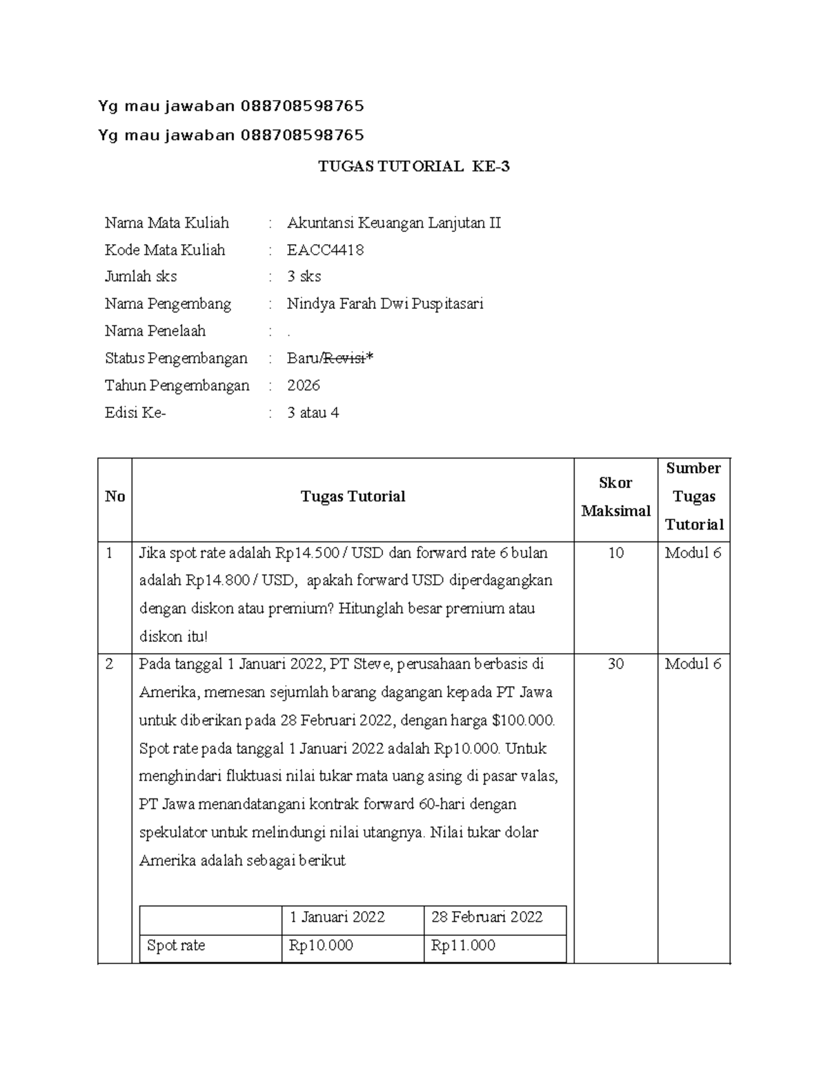Jawaban Tugas 3 EACC4418 Akuntansi Keuangan Lanjutan II - Studocu