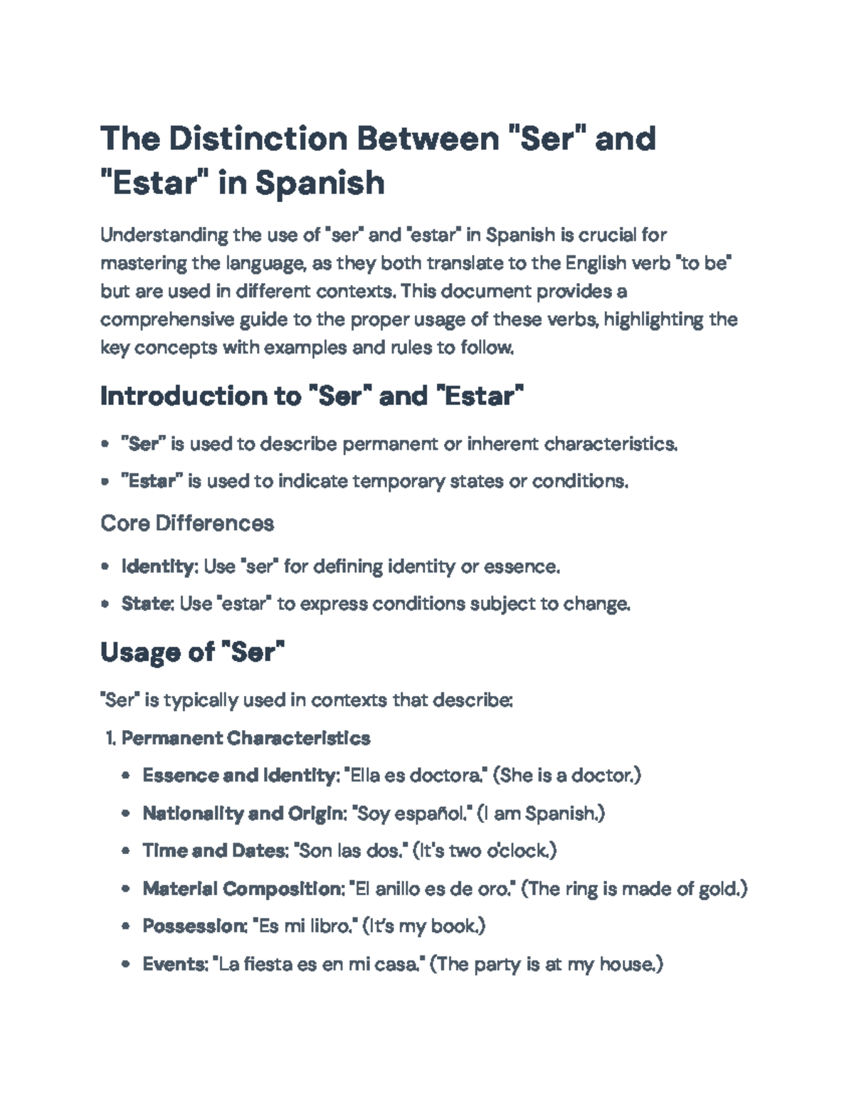 Understanding the Usage of "Ser" and "Estar" in Spanish Grammar - The ...