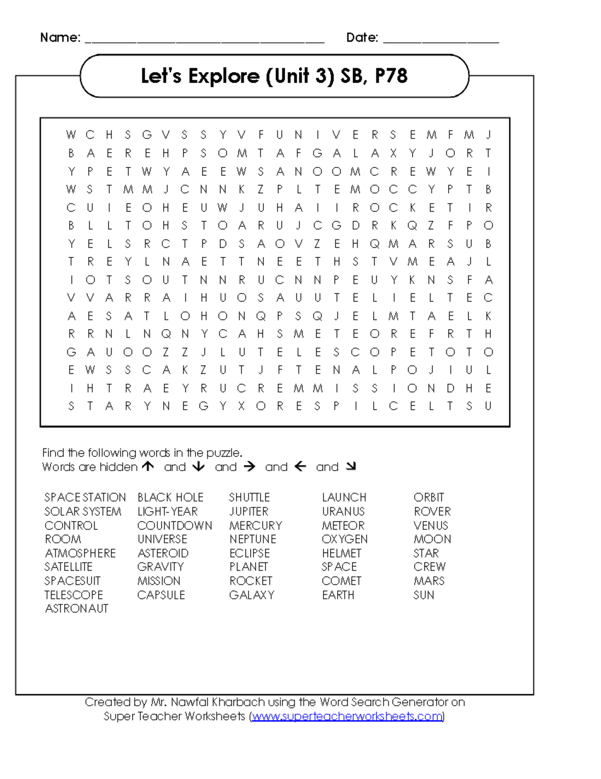 Explore Unit 3 SB Word Search Puzzle - Space & Universe - Studocu