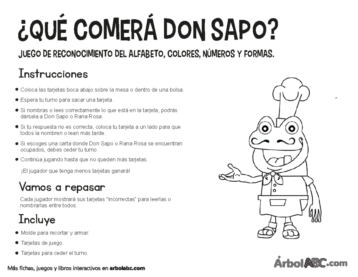 QUE Comera Don Sapo - Actividad Didáctica para Aprender Jugando - Studocu