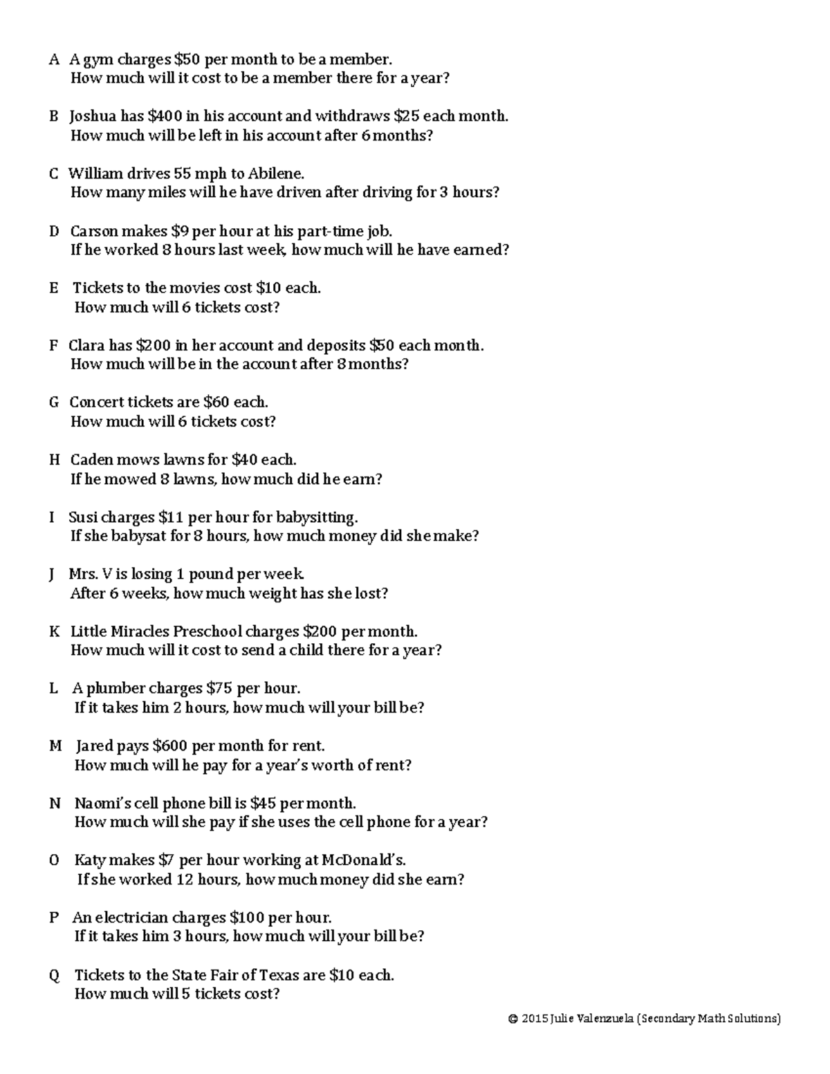 Real Life Math Scenarios and Problem Solving List - Studocu
