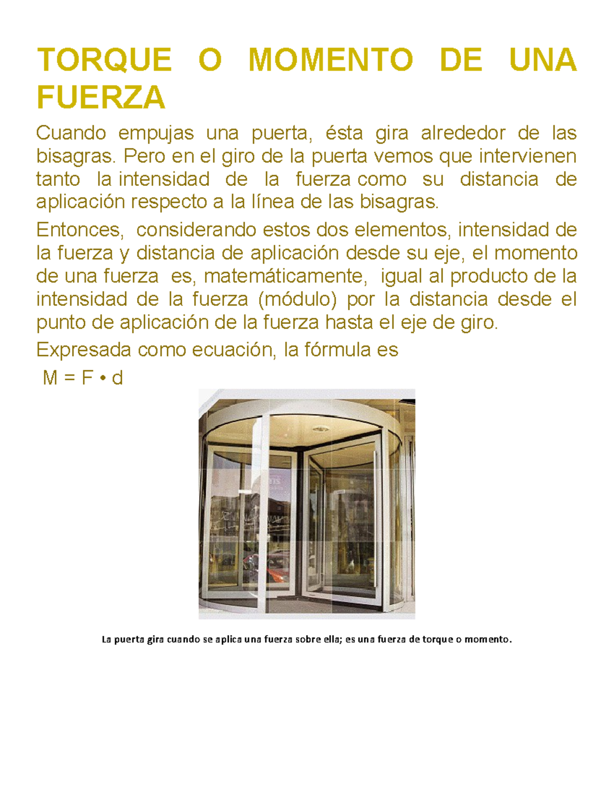 Torque y Momento de una Fuerza: Conceptos Fundamentales - Studocu