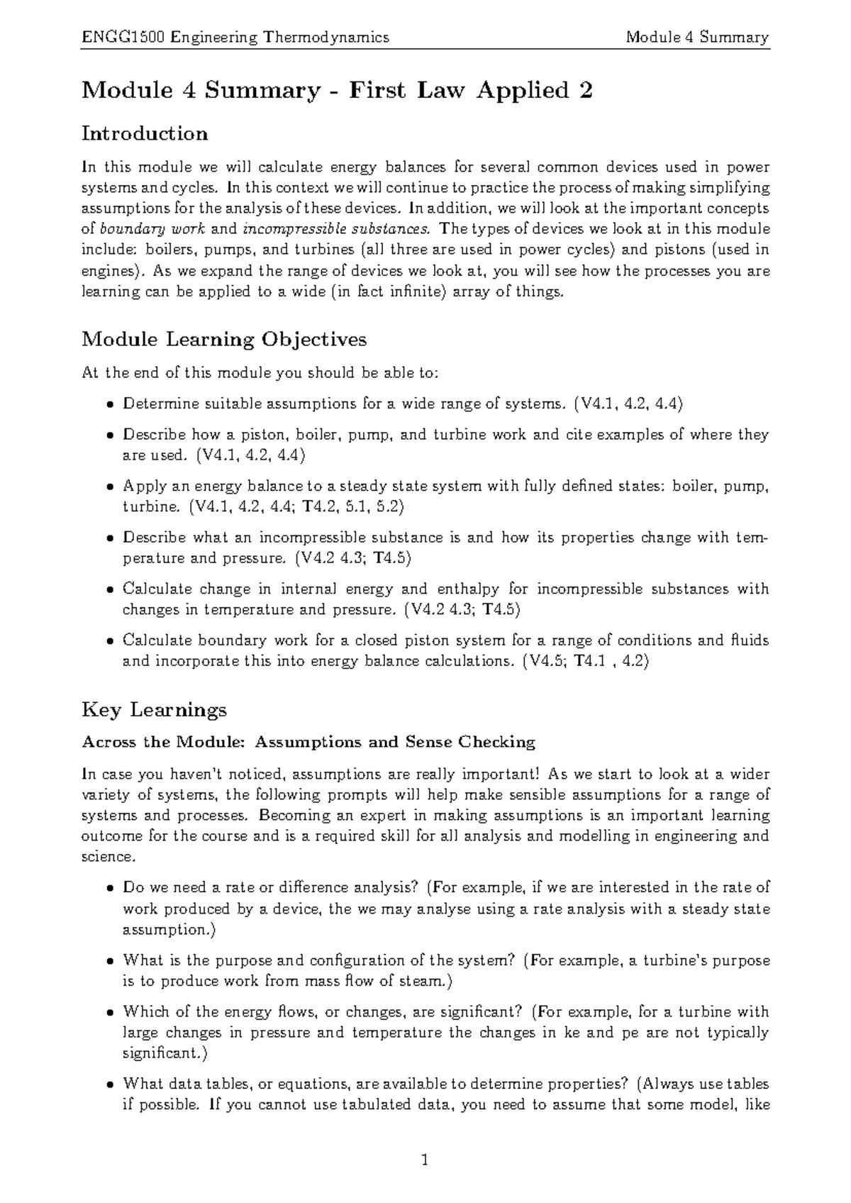 Module 4 Summary - Module 4 Summary - First Law Applied 2 Introduction ...