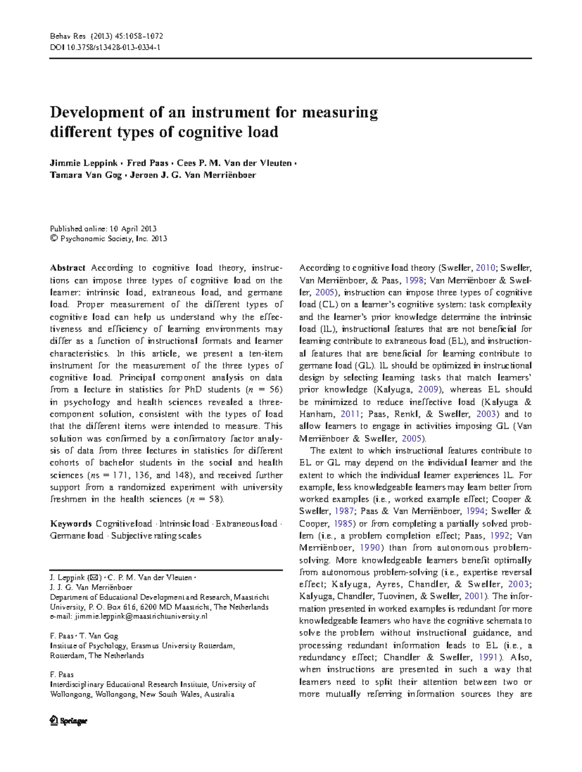 Development of an Instrument for Measuring Cognitive Load Types (EDU ...