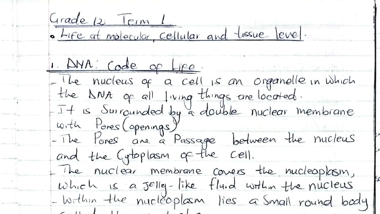 Grade 12 Term: Code of Life - DNA Structure & Function - Studocu