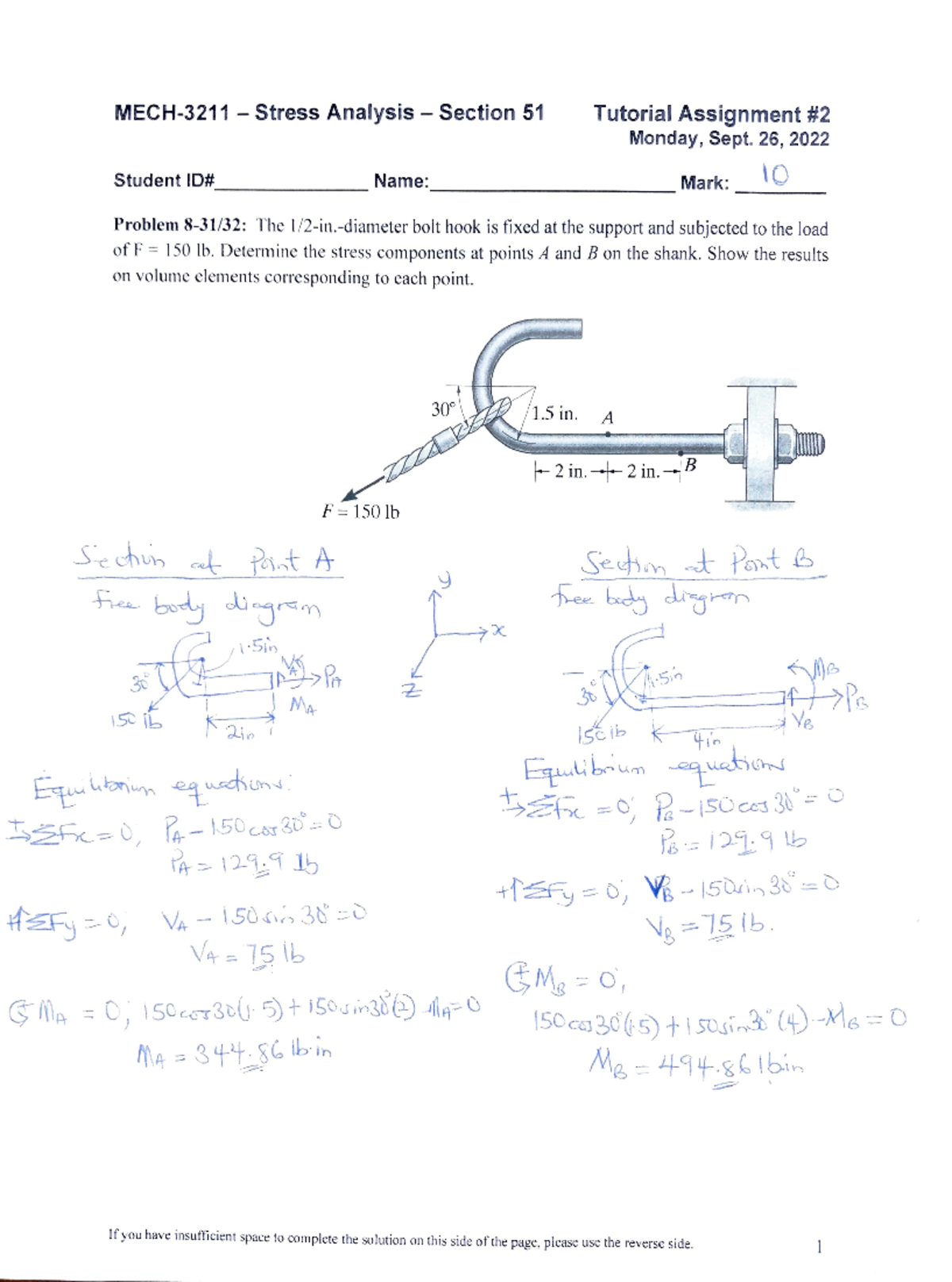 MECH 3211 TA2 51 Solutions - Tutorial Assignment # Monday, Sept. 26, 2022 MECH-3211 Stress ...