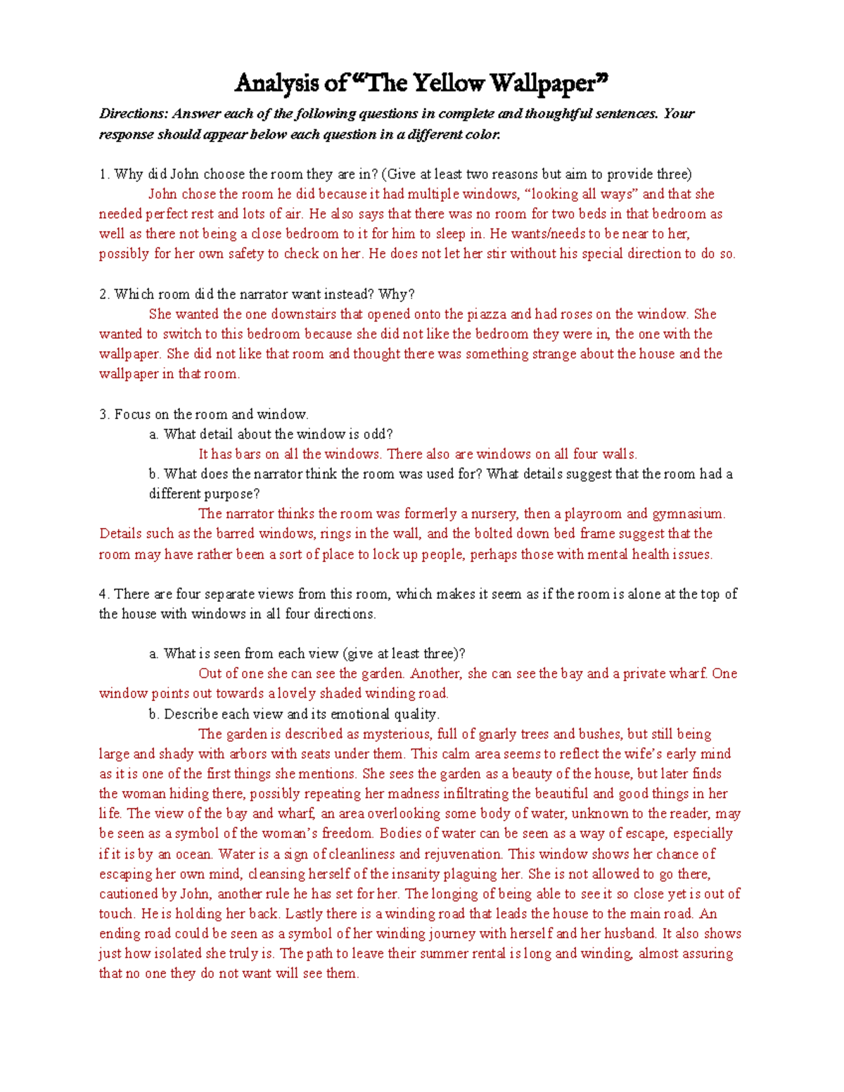 ENG 201: Analysis of "The Yellow Wallpaper" - Themes & Symbolism - Studocu