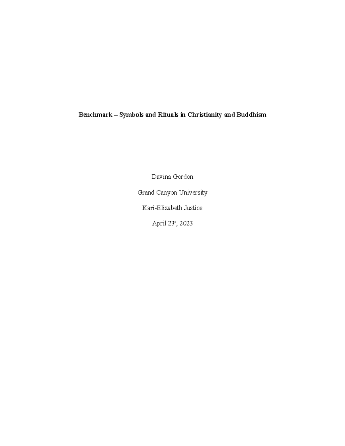 Benchmark essay - Benchmark – Symbols and Rituals in Christianity and ...