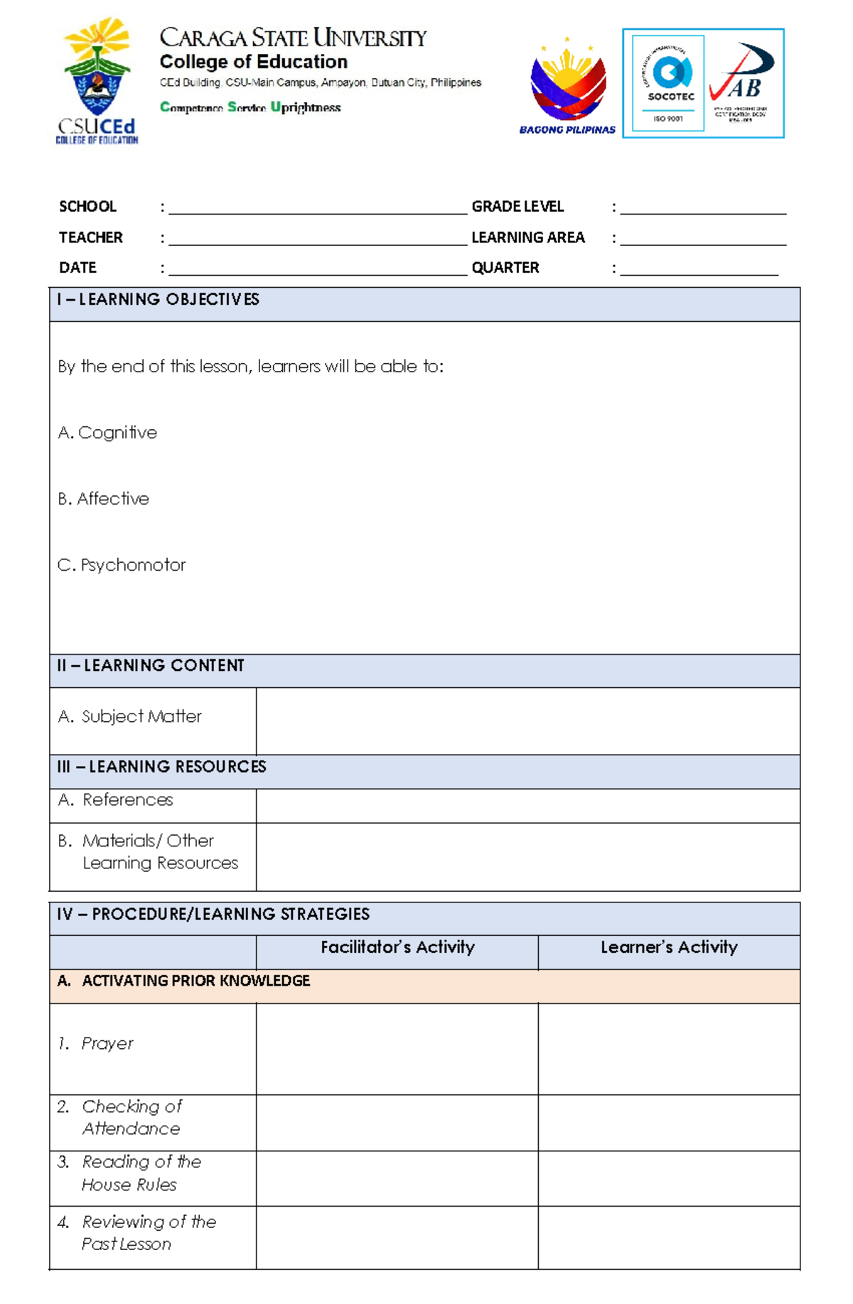 DLP 4As Template 1 - Comprehensive Detailed Lesson Plan Outline - Studocu