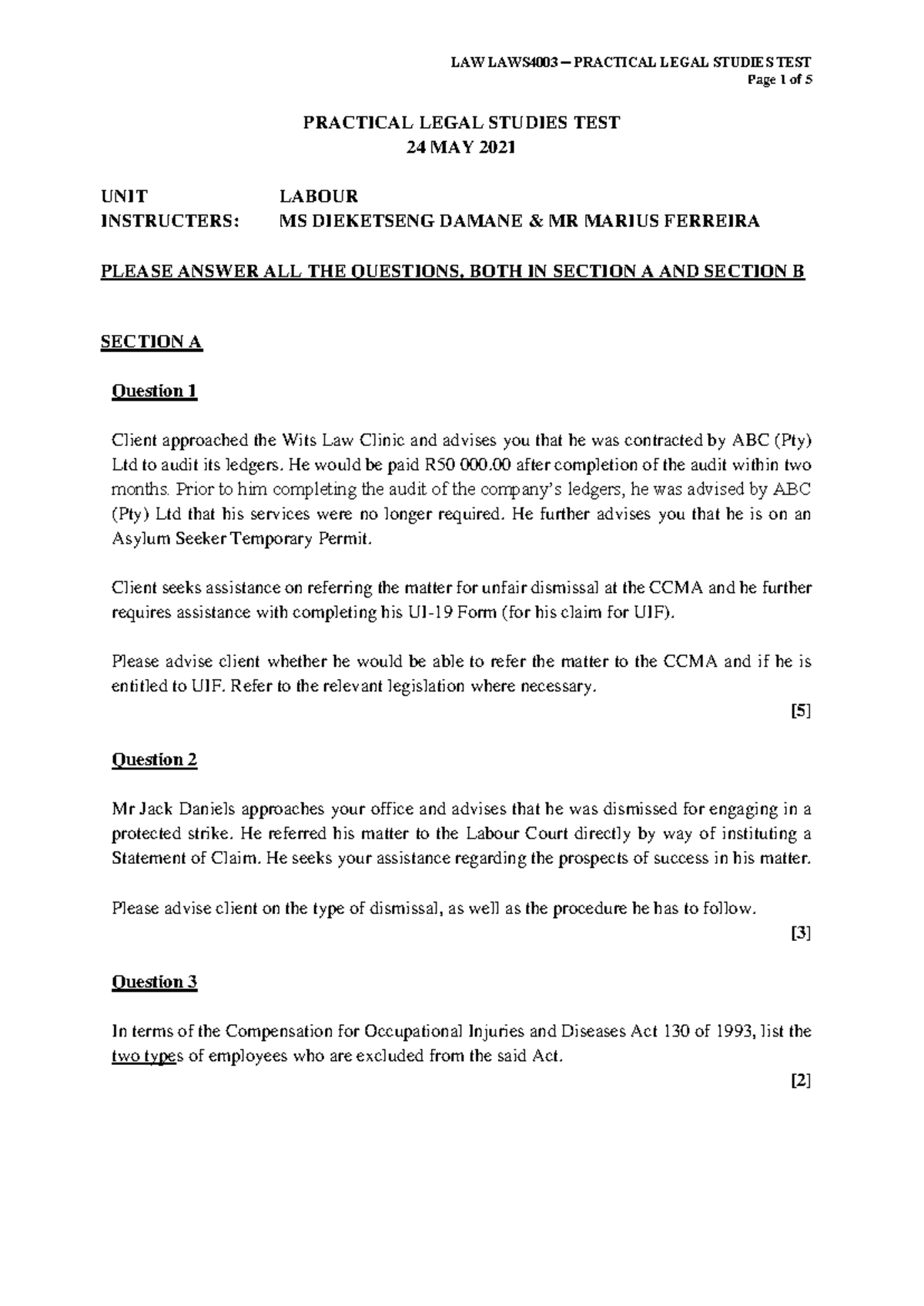 Labour Law PLS Practical Test 2021: Analysis & Case Study Insights ...