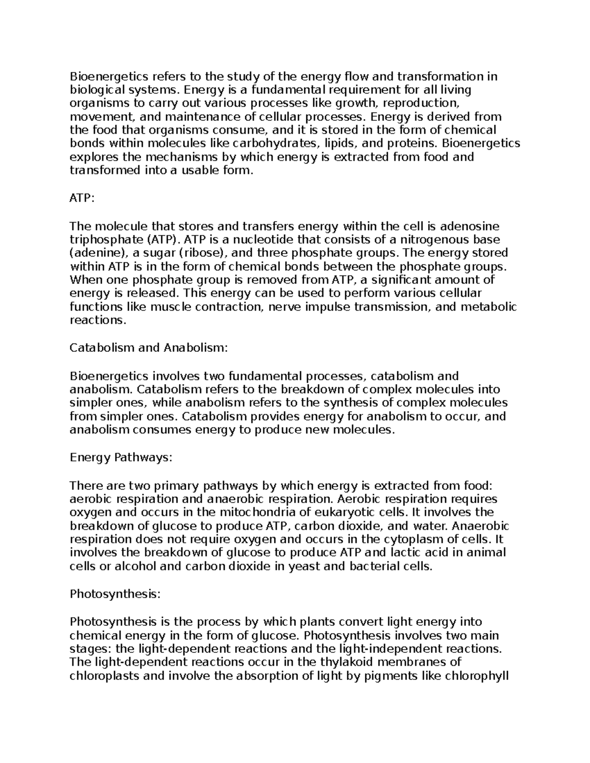 Bioenergetics Overview: Energy Flow & Transformation in Biology - Studocu