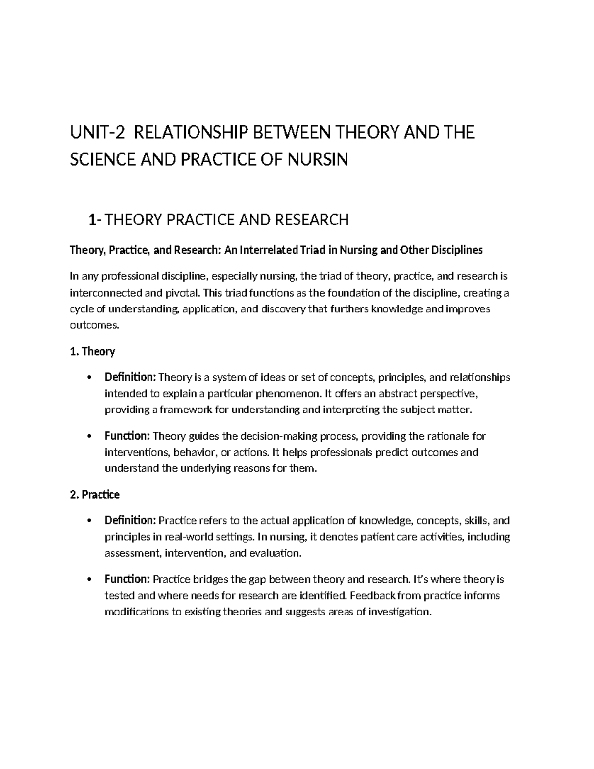 UNIT-2 Theory, Practice, and Research in Nursing: An Interconnected ...