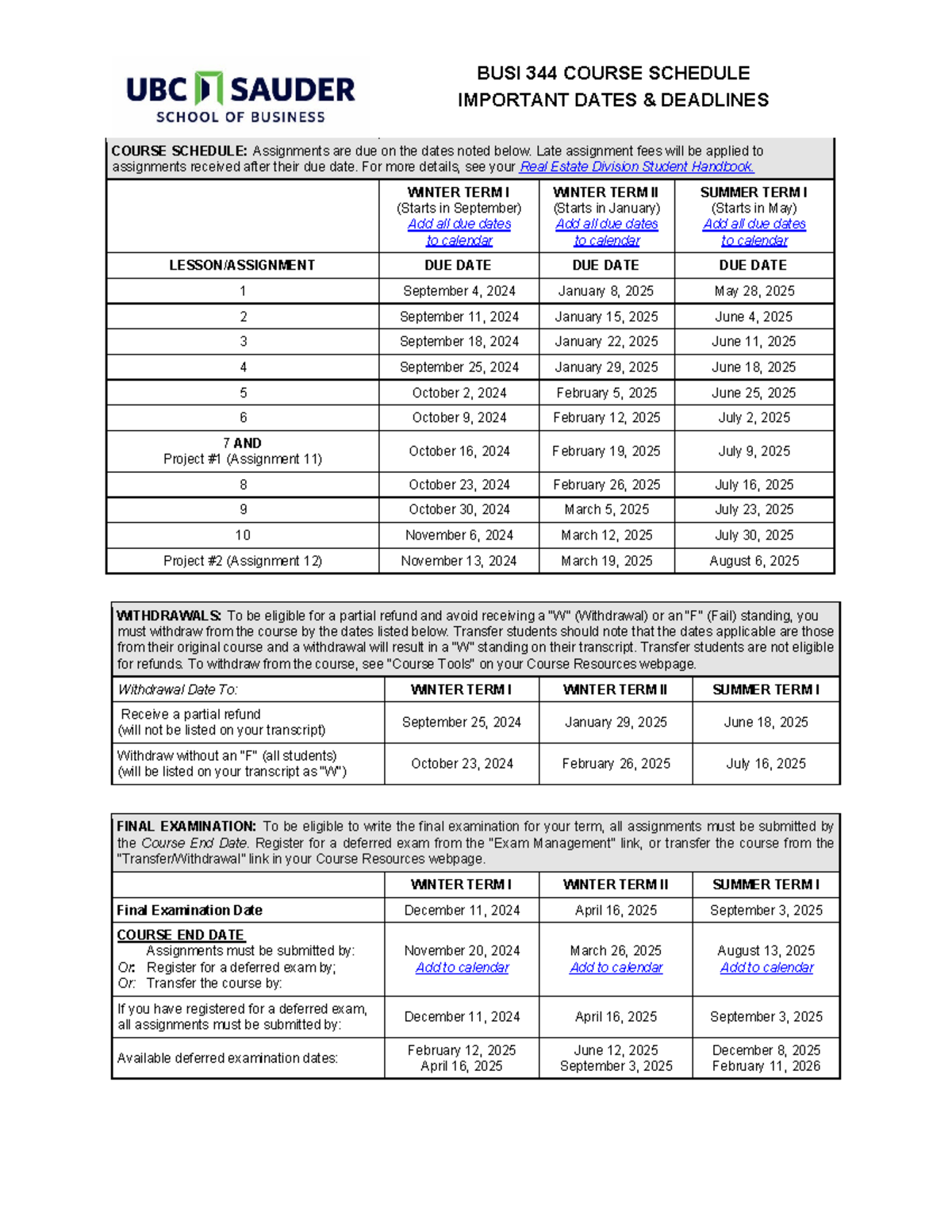 BUSI 344 Course Schedule: Important Dates & Deadlines - Studocu