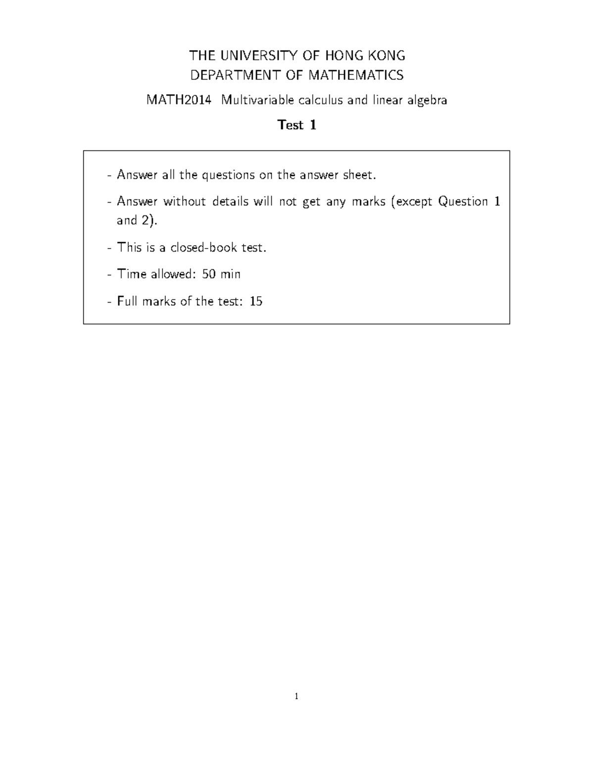 Math2014 Multivariable Calculus Test 1 Answers And Solutions Studocu