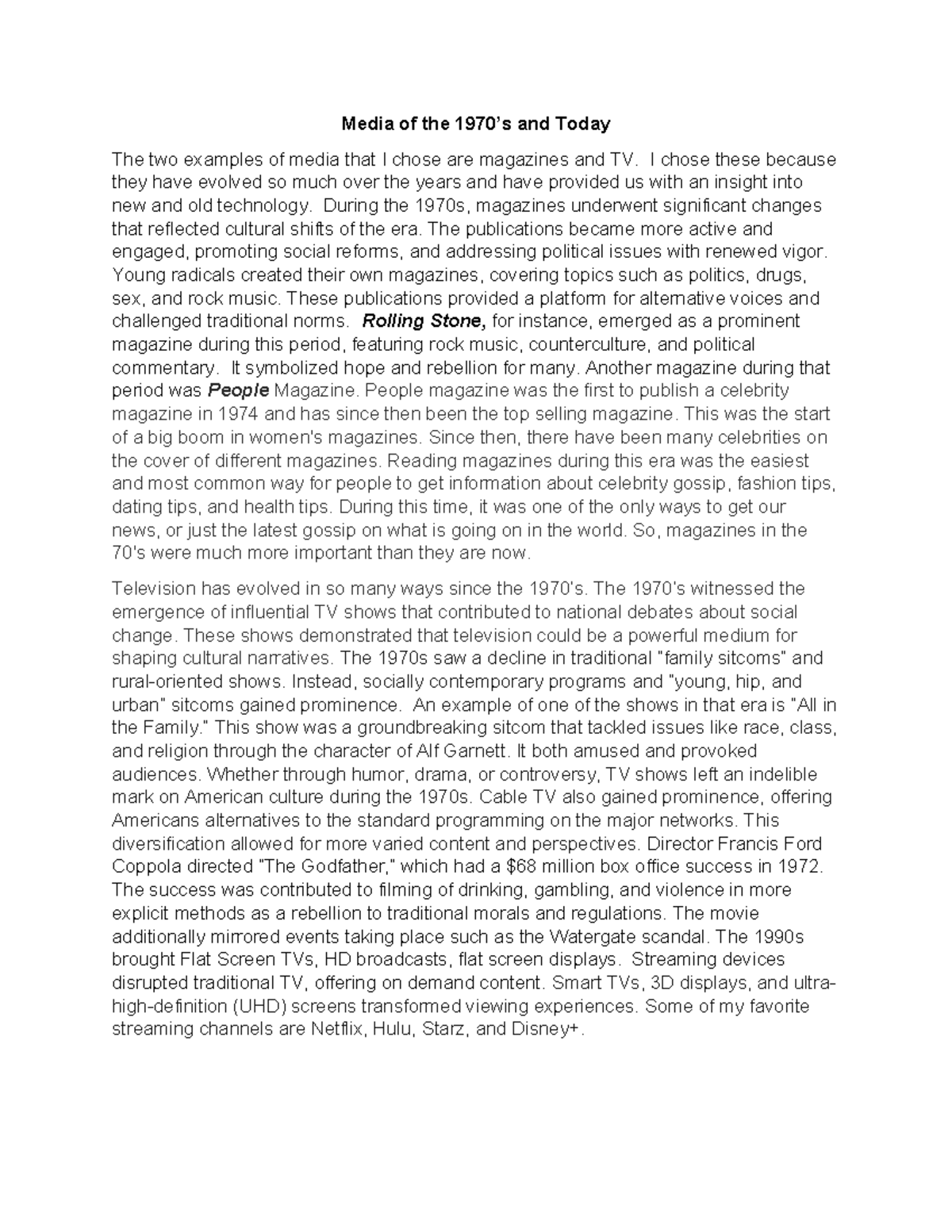 Media and Its Evolution: Magazines & TV Through the Decades - Studocu