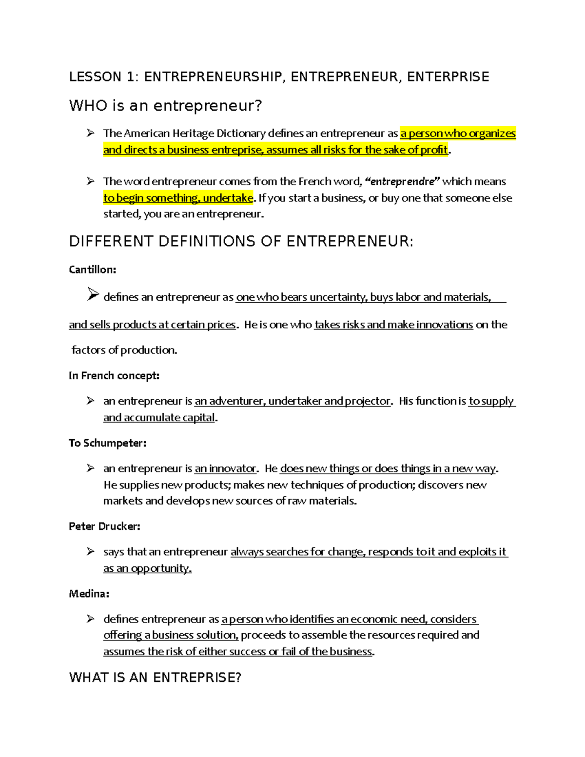 Entrep MGT Lesson 1: Key Concepts in Entrepreneurship and Enterprise ...