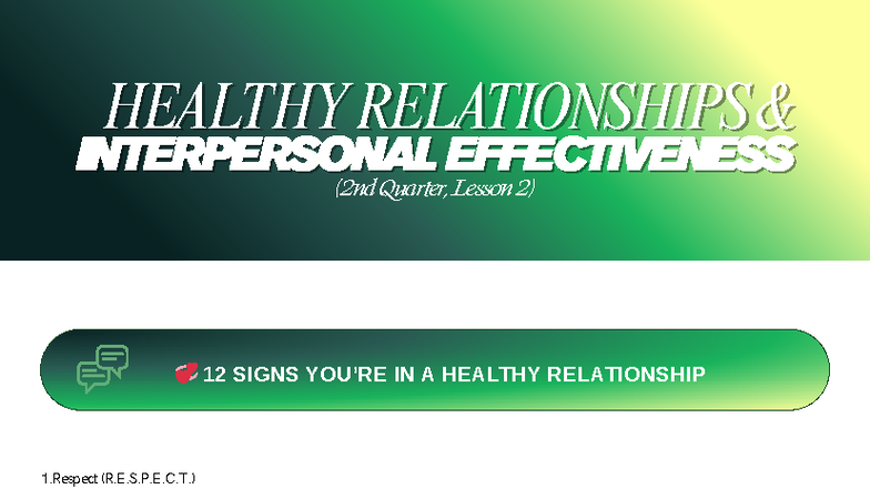 HEALTHY RELATIONSHIPS: INTERPERSONAL EFFECTIVENESS (2nd Quarter, Lesson ...