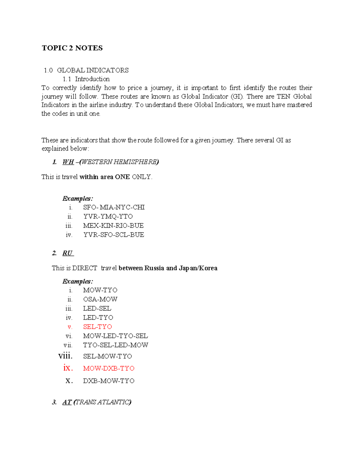 Topic 2 Notes: AB Global Indicators in Airline Pricing - Studocu