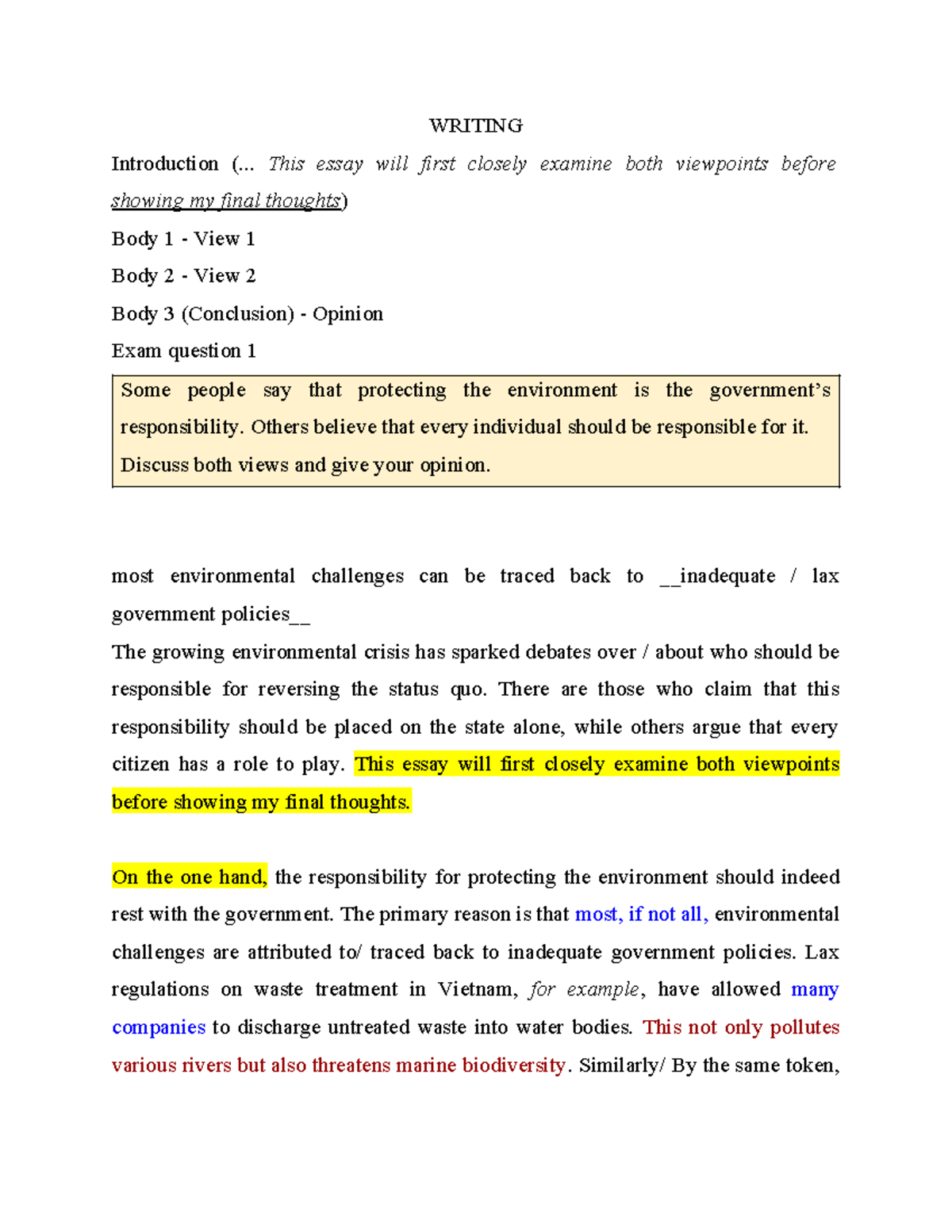IELTS Writing Task 2: Discussing Environmental Responsibility and ...