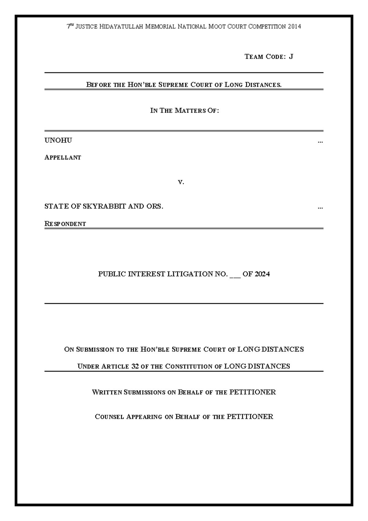 PIL 2024: Unohu's Legal Challenge on Wildlife Protection Issues - Studocu