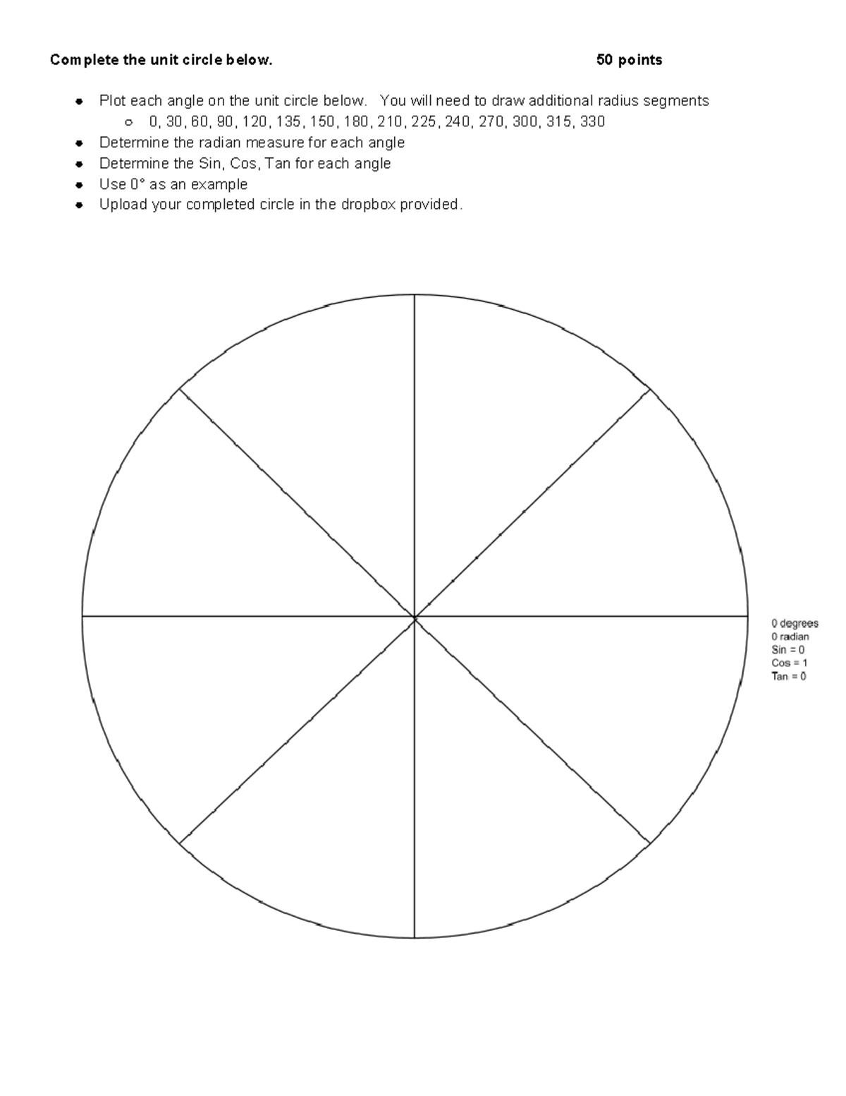 Unit Circle Page - Complete the unit circle below. 50 points Plot each ...