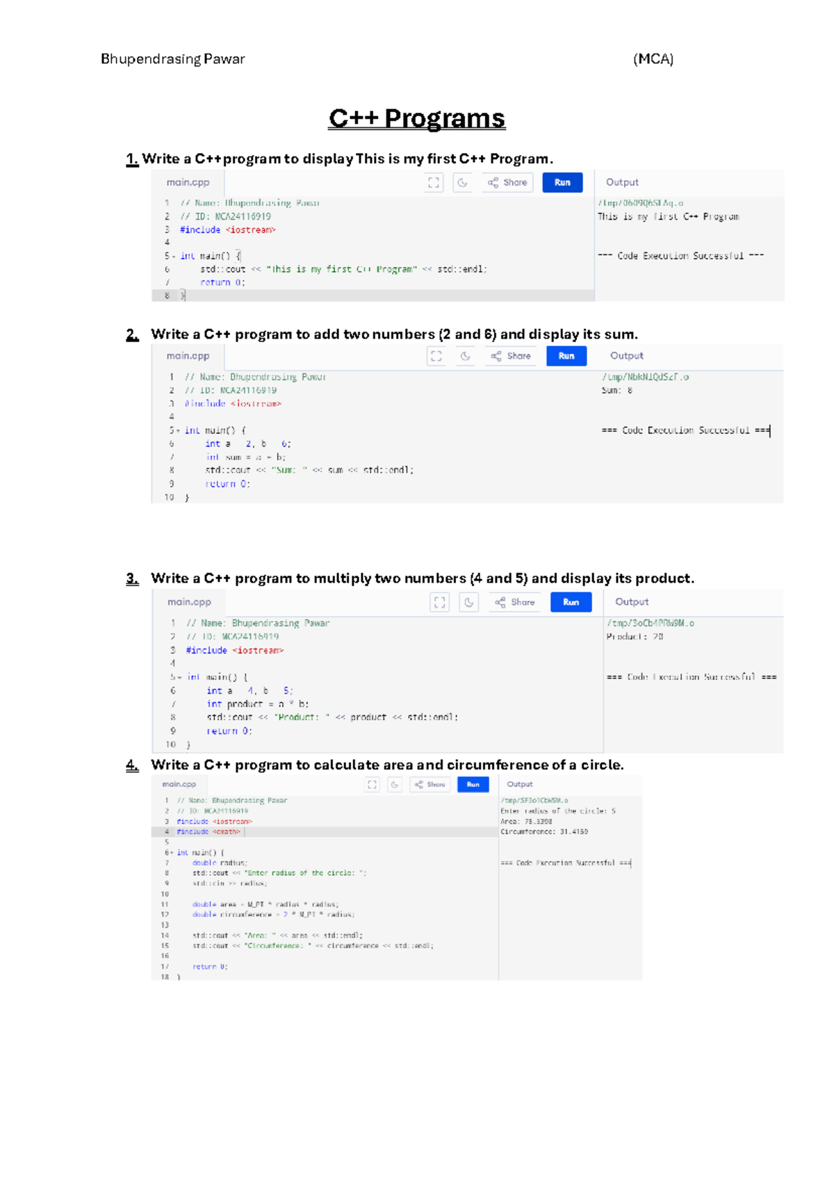 Assignment Cpp programs - C++ Programs Write a C++ program to add two ...